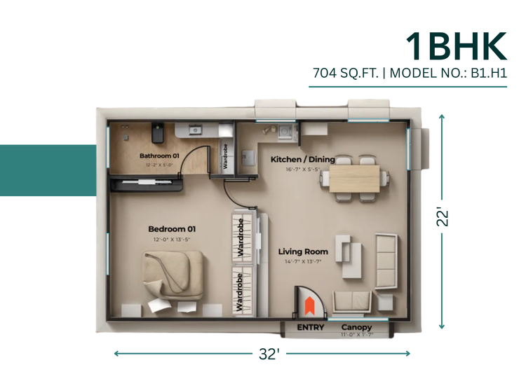 Model- B1 | Size- 600 Sq Ft – Uprear Build Pvt Ltd
