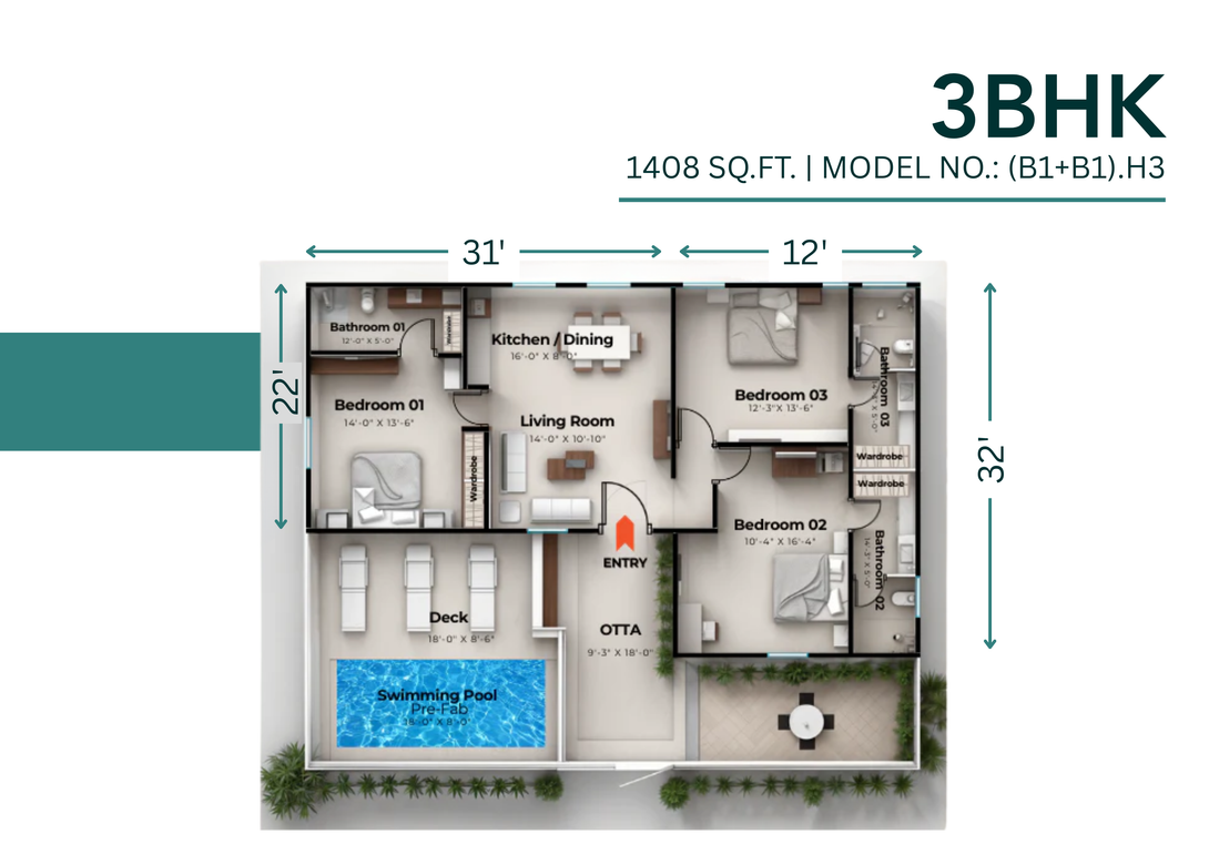 Model- B4 | Size- 1200 Sq Ft – Uprear Build Pvt Ltd